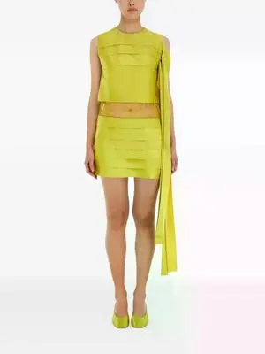 FERRAGAMO Silk Mini Dress With Lace And Fringe Detail - Yellow