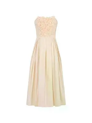 Elisabetta Franchi Ottoman Off-the-shoulder Dress With 3d Floral Embroidery - Neutrals