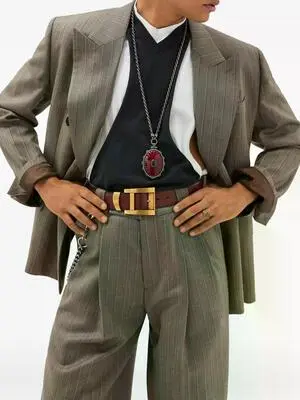 Versace Pinstripe Wool Boxy Blazer - Grey