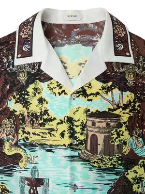 Versace Printed Silk Twill Slim Shirt - Brown