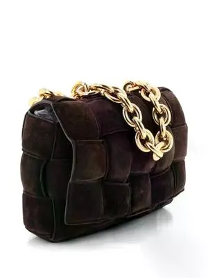 Bottega Veneta Cassette Chain Padded Maxi Intrecciato Suede Crossbody Bag - Brown