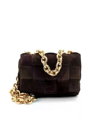Bottega Veneta Cassette Chain Padded Maxi Intrecciato Suede Crossbody Bag - Brown