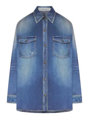 GOLDEN GOOSE Denim Printed Shirt - Blue