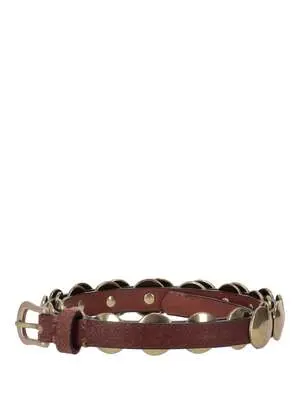 GOLDEN GOOSE Thin Leather Belt With Studs - Nougat