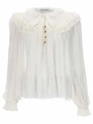 SELF-PORTRAIT Georgette Blouse With Ruffles - White