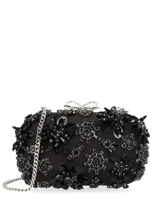 SELF-PORTRAIT Floral Crystal Clutch - Black