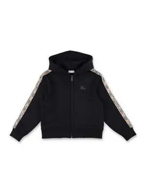 Burberry Cotton Hoodie With Check Trims - Black