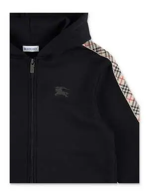 Burberry Cotton Hoodie With Check Trims - Black