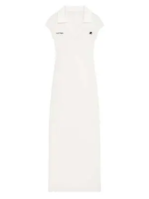 COURREGES Long Sports Polo Shirt Dress - White
