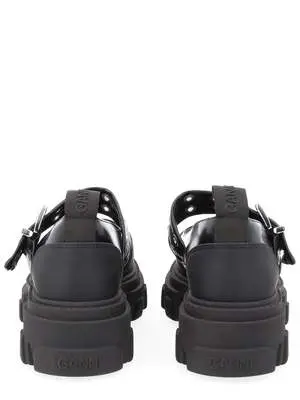 GANNI Ballerina With Logo Buckle - Black