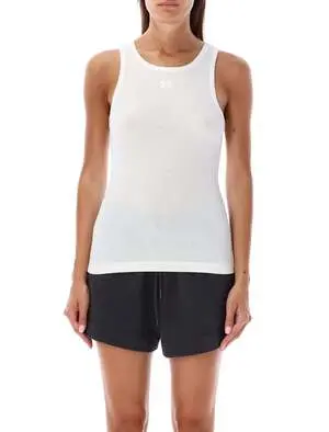 GANNI Ribbed Cotton Tank Top - Bianco