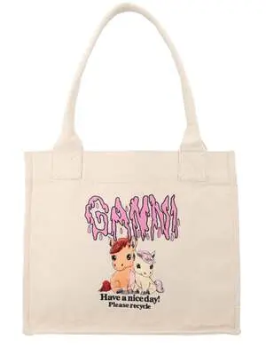 GANNI Printed Tote Bag - White