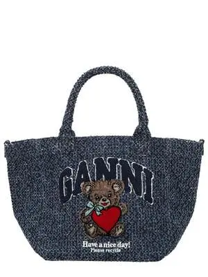 GANNI Tote Bag With Logo - Denim