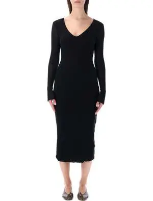 JAMES PERSE Cotton Cashmere Rib Deep V-neck Dress