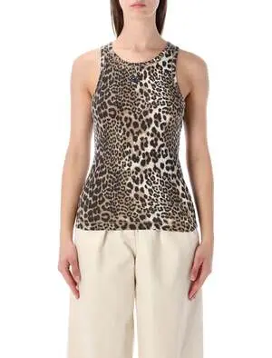 GANNI Leopard Rib Tank Top