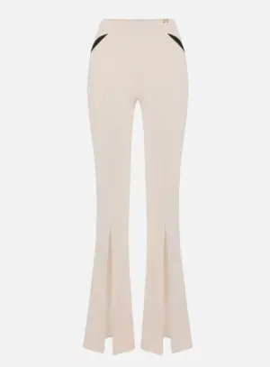 Elisabetta Franchi Crepe Trousers With Cutouts And Slits - Burro/nero