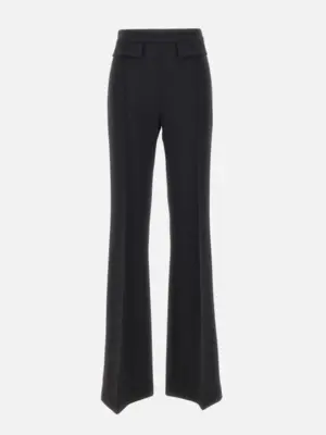 Elisabetta Franchi Double-stretch Crepe Trousers With Embroidered Logo - Black