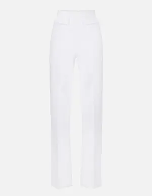 Elisabetta Franchi Double-stretch Crepe Trousers With Embroidered Logo - Ivory