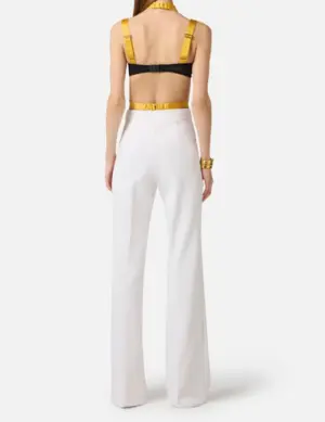 Elisabetta Franchi Double-stretch Crepe Trousers With Embroidered Logo