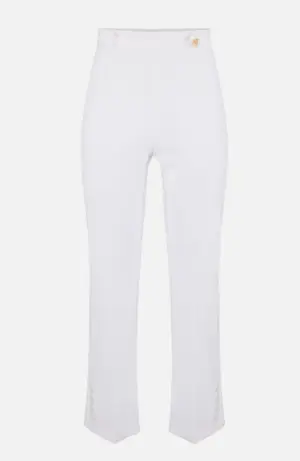 Elisabetta Franchi Double Stretch Crepe Trousers With Buttoned Slits - Ivory