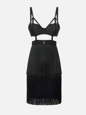 Elisabetta Franchi Mini Dress With Fringes - Black