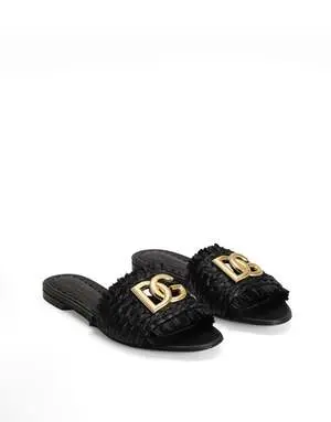 Dolce & Gabbana Dg Logo Raffia Flats - Black