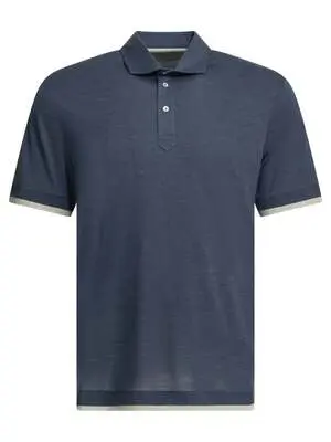 Brunello Cucinelli Faux Layering' Polo Shirt With Buttons - Blue