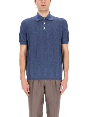 Brunello Cucinelli Linen Knit Polo Shirt - Blue