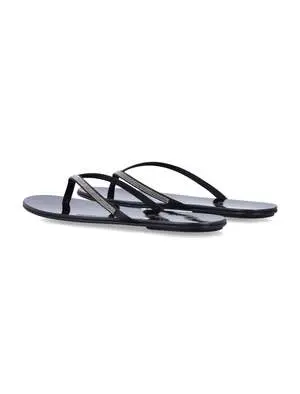 PEDRO GARCIA Prune Satin Flat Sandals - Black/greige