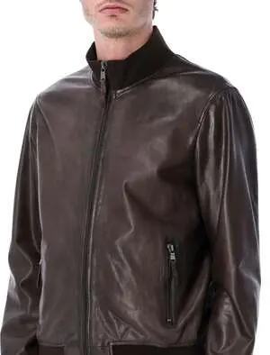 SWORD 6644 Leather Bomber Jacket - Brown