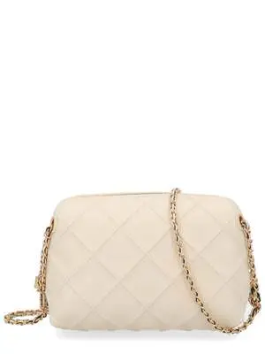 Tory Burch Fleming Quilted Lamb Leather Bag With Chain Strap - Beige