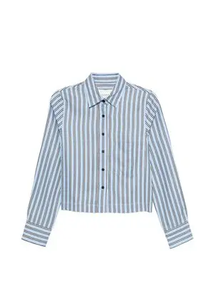 Closed Striped Cropped Shirt - Clear Blue