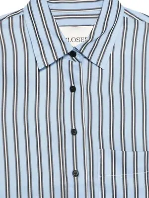 Closed Striped Cropped Shirt - Clear Blue