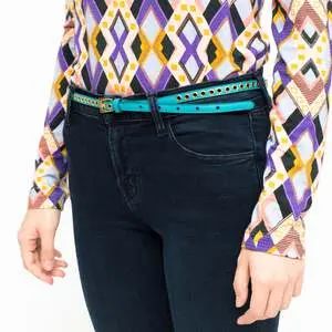 Prada Skinny Eyelet Belt - Light Blue
