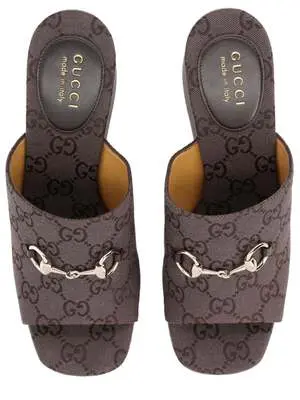 Gucci Fabric Wedge Sandal With Gg Pattern - Brown
