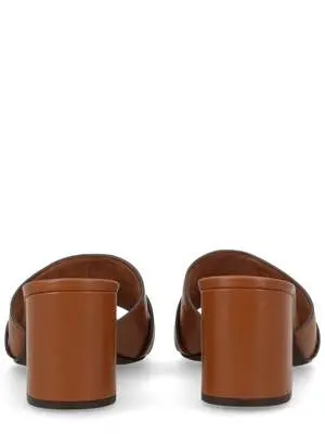 Tory Burch Leelee Mule Sandal With Silver Tone Hardware - Brown