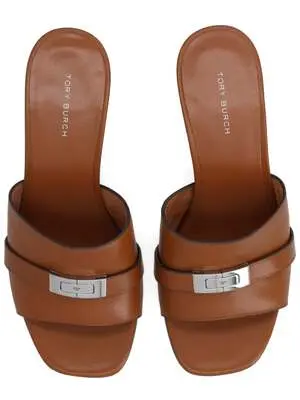 Tory Burch Leelee Mule Sandal With Silver Tone Hardware - Brown