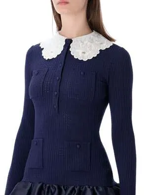 SELF-PORTRAIT Mini Dress With Broderie Anglaise Collar - Blue