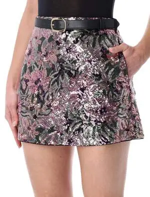 SELF-PORTRAIT Floral Sequin Embroidered Mini Skirt