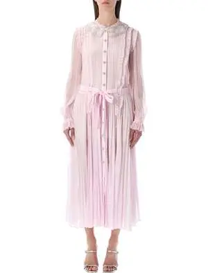 SELF-PORTRAIT Pleated Georgette Midi Dress - Pink