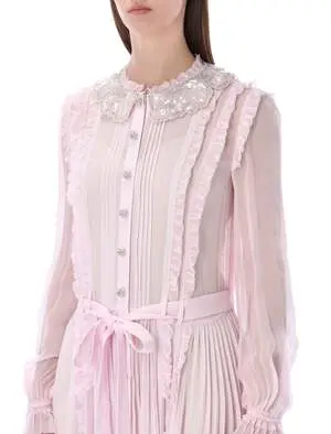 SELF-PORTRAIT Pleated Georgette Midi Dress - Pink