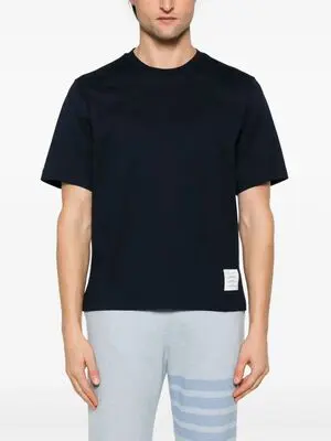 Thom Browne Oversized Short Sleeve Tee W/ Rwb Knit Trim In Medium Weight Jersey - Navy