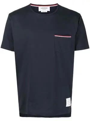 Thom Browne Ss Rwb Pocket Tee In Medium Weight Jersey Cotton - Navy