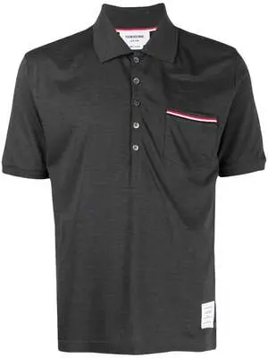 Thom Browne Rwb Pocket Trim Piqué Polo - Grey