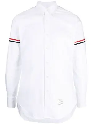 Thom Browne Classic Long Sleeve Button Down Point Collar Shirt W/ Gg Armband In Oxford - White