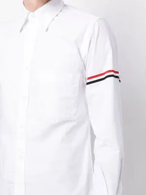 Thom Browne Classic Long Sleeve Button Down Point Collar Shirt W/ Gg Armband In Oxford - White