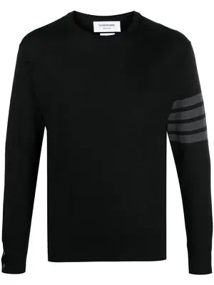 Thom Browne 4-bar Stripe Merino Wool Pullover - Black