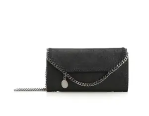 Stella McCartney Falabella Continental Wallet With Chain Eco Shaggy Deer W/ruthenium Chain - Black
