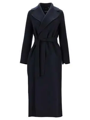 Max Mara Belted Virgin Wool Coat - Blu Notte