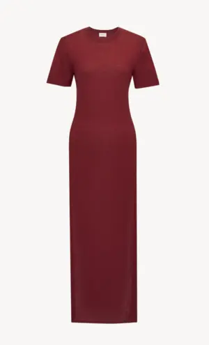 Saint Laurent Long Slit Dress With Short Sleeves - Rouille